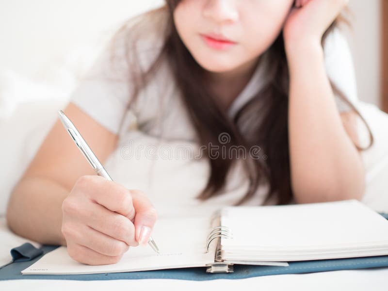 Woman write diary stock photo. Image of supply, closeup - 115664232