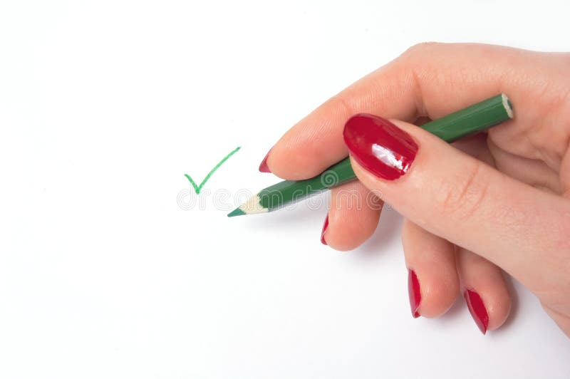 Woman Write Green Check Mark Stock Photo - Image of decisions, palm ...