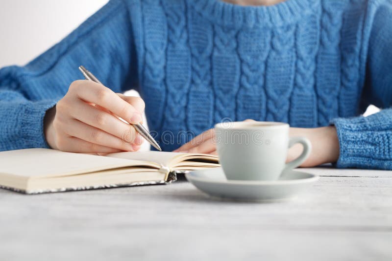 Woman Write Letter I Love You while Drinking Coffee Stock Photo - Image ...