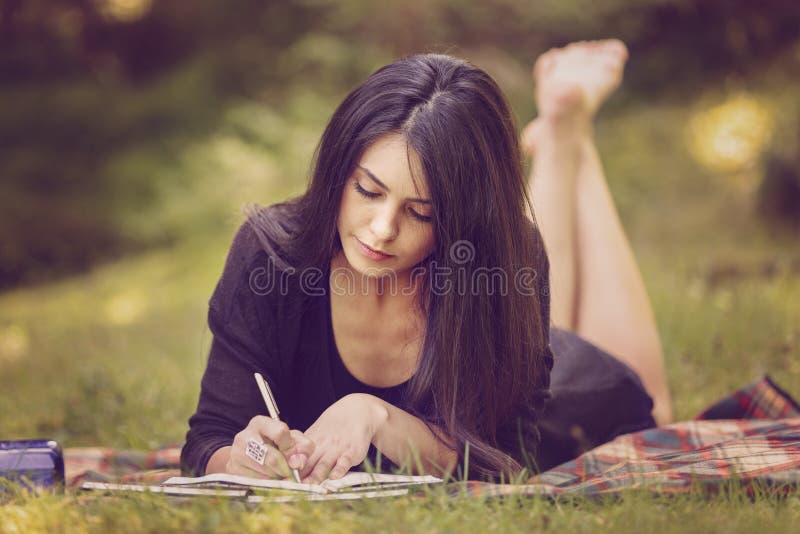 Woman Writer is Inspired by Nature Stock Photo - Image of leisure ...