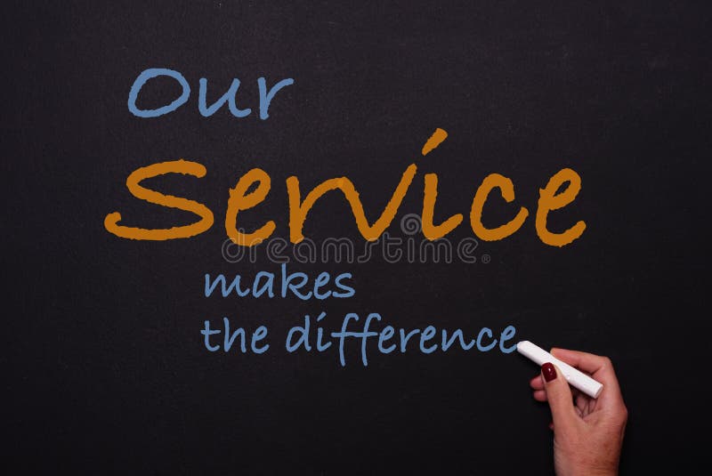 Woman Writes on Blackboard Our Service Makes the Difference Stock Photo ...