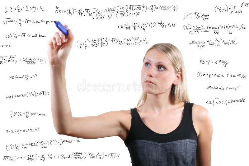 Woman Writes Mathematical Equations Stock Image - Image of knowledge ...