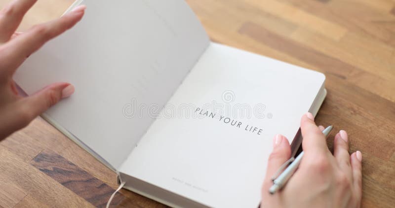 Woman Writes Text Plan of Life Diary Writing Note with Pen in Notebook ...