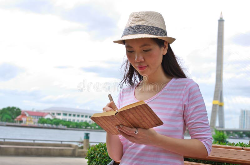 Woman writing stock image. Image of vacation, urban, destination - 50038695