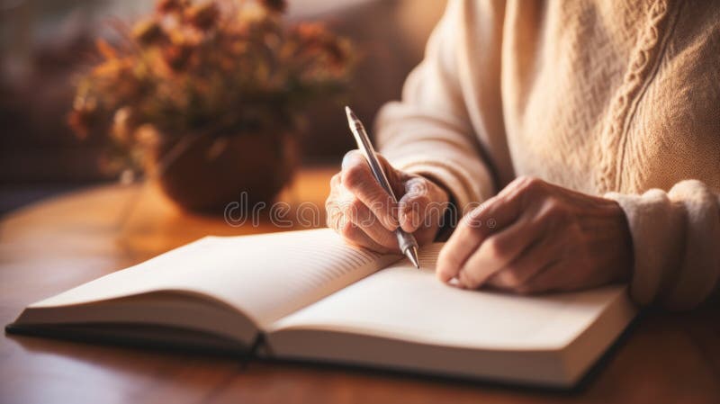 A Person Writing on a Book with the Pen in Their Hand, AI Stock Image ...