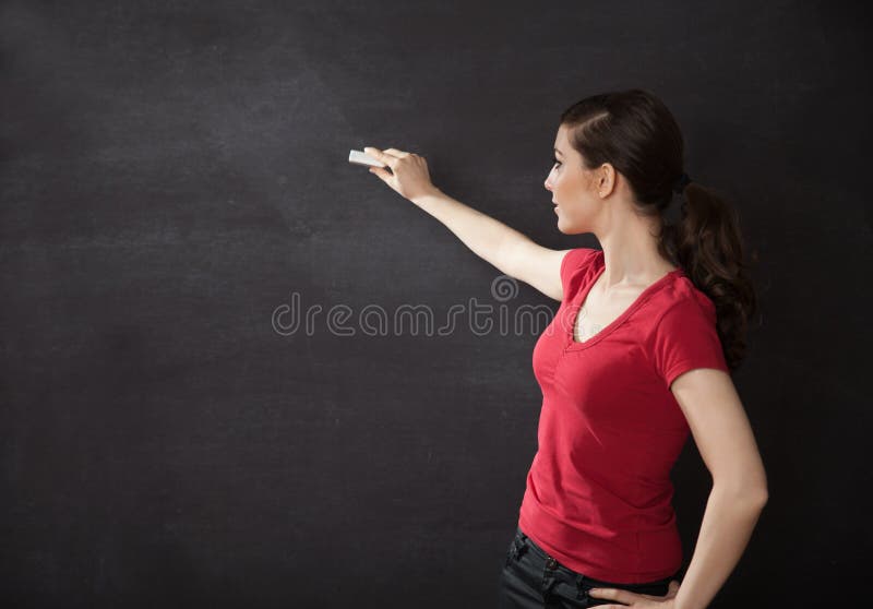 Woman Writing on Chalkboard Stock Image - Image of copy, classroom ...