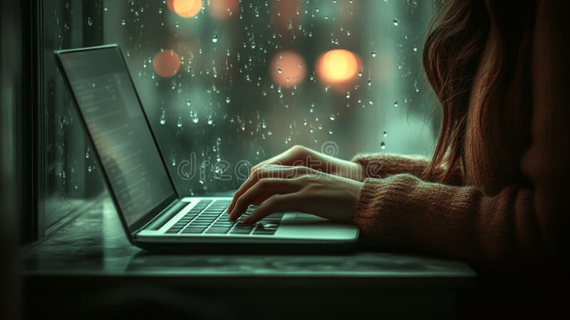 A Woman Writing on a Computer Typing on a Laptop Notebook Keyboard ...