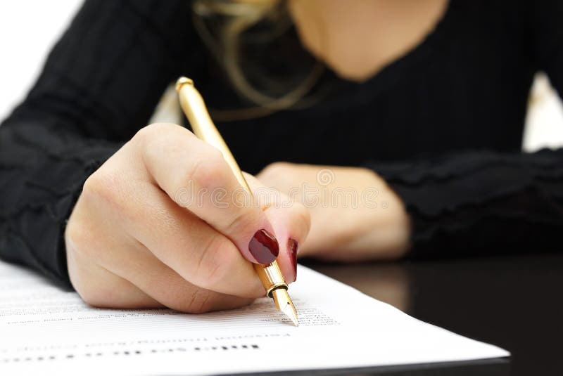 Woman is writing document stock image. Image of paper - 36747375