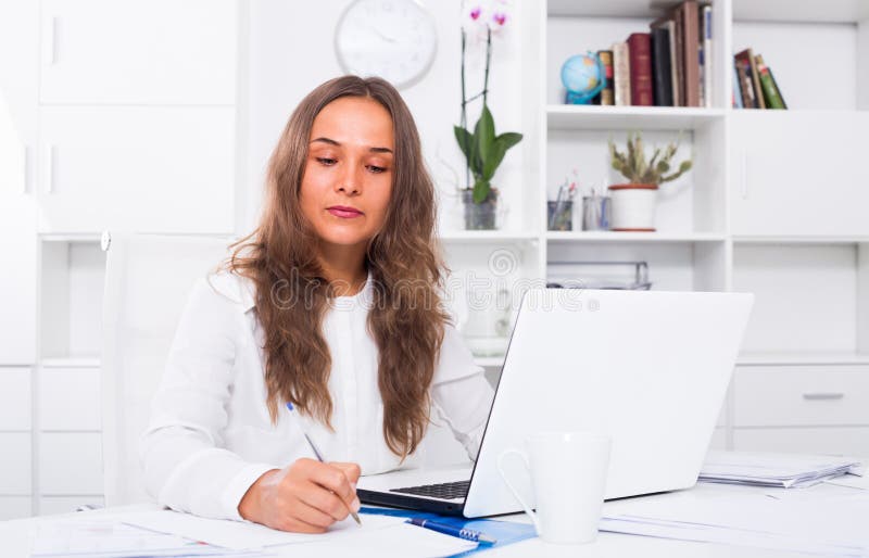 Woman Writing Down Information Stock Image - Image of pointing ...