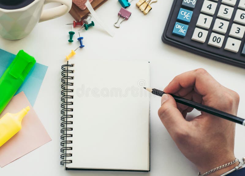Woman Writing in Notebook with Pen at Desk. Mock Up Stock Image - Image ...