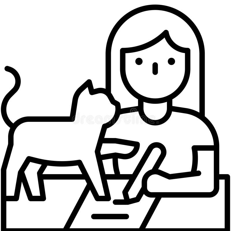 Woman Writing on Paper with Cat, Work from Home Stock Vector ...