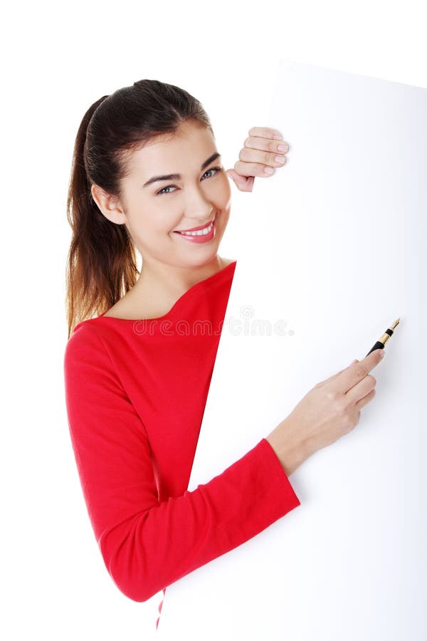 Woman Writing with a Pen on Blank Board Stock Image - Image of ...