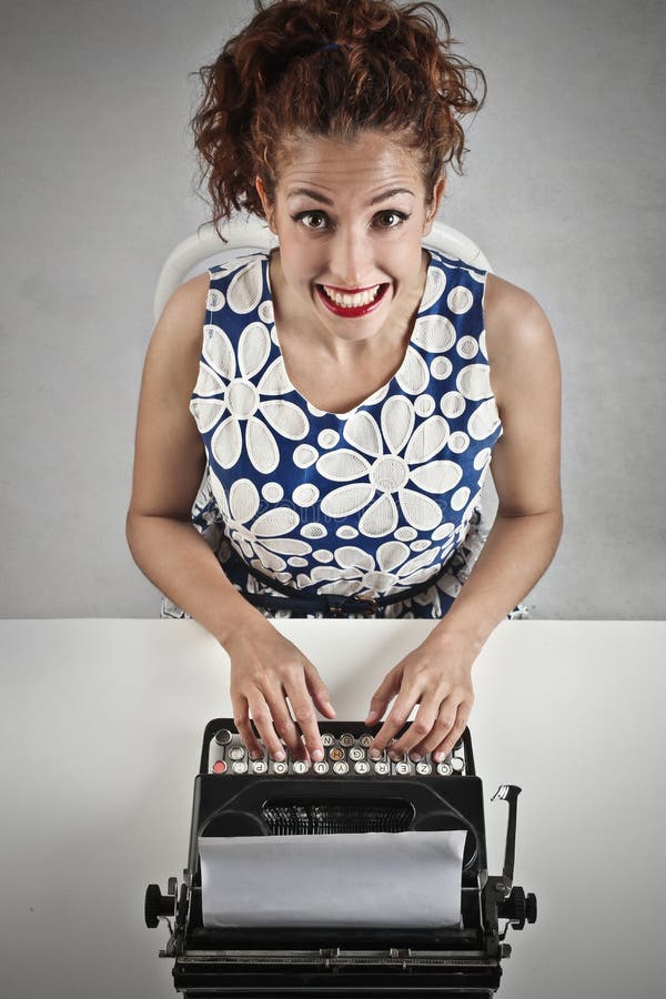 Woman Writing on a Typing Machine Stock Photo - Image of portrait ...