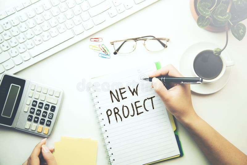New Project Text on Notepad with Keyboard on Table Stock Image - Image ...