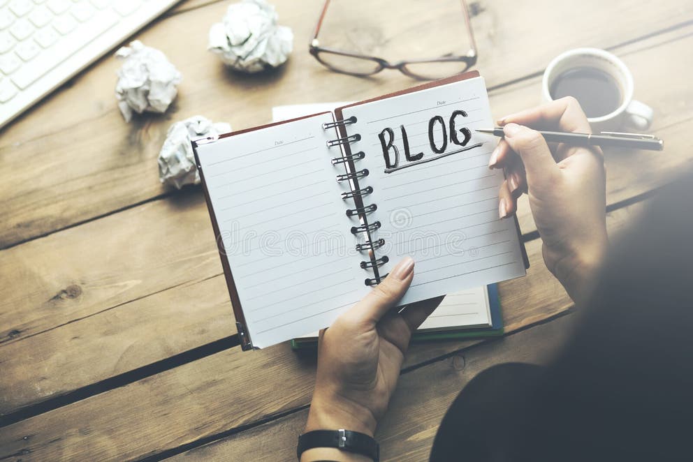 Woman Writting Blog Text on Notepad Stock Image - Image of ...