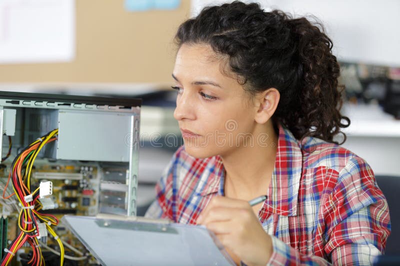 Woman Writting Notes about Pc Problem Stock Image - Image of document ...