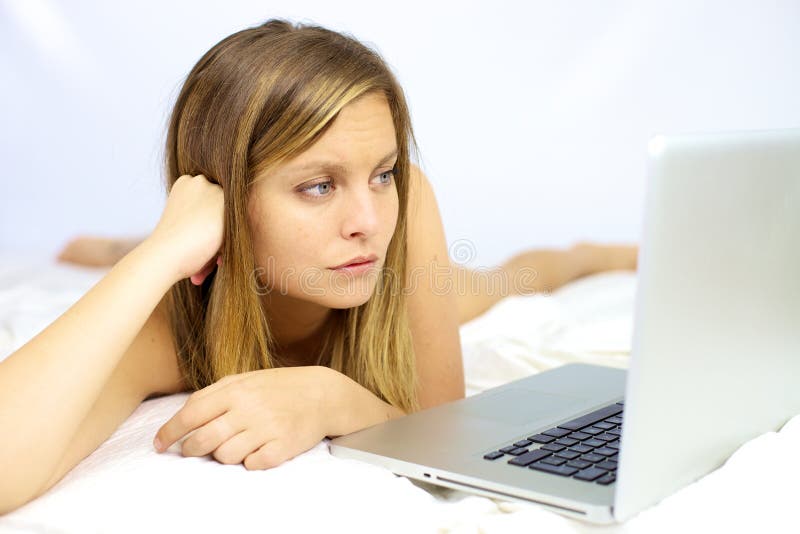 Young Sad Girl with Computer Stock Photo - Image of mood, unhappy: 11016560