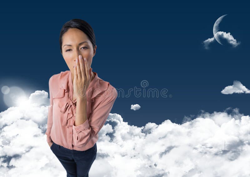 Woman Yawning in Clouds with Moon Stock Photo - Image of space, light ...