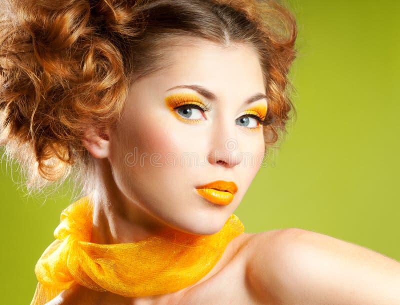 Woman with yellow make-up stock photo. Image of color - 24448772