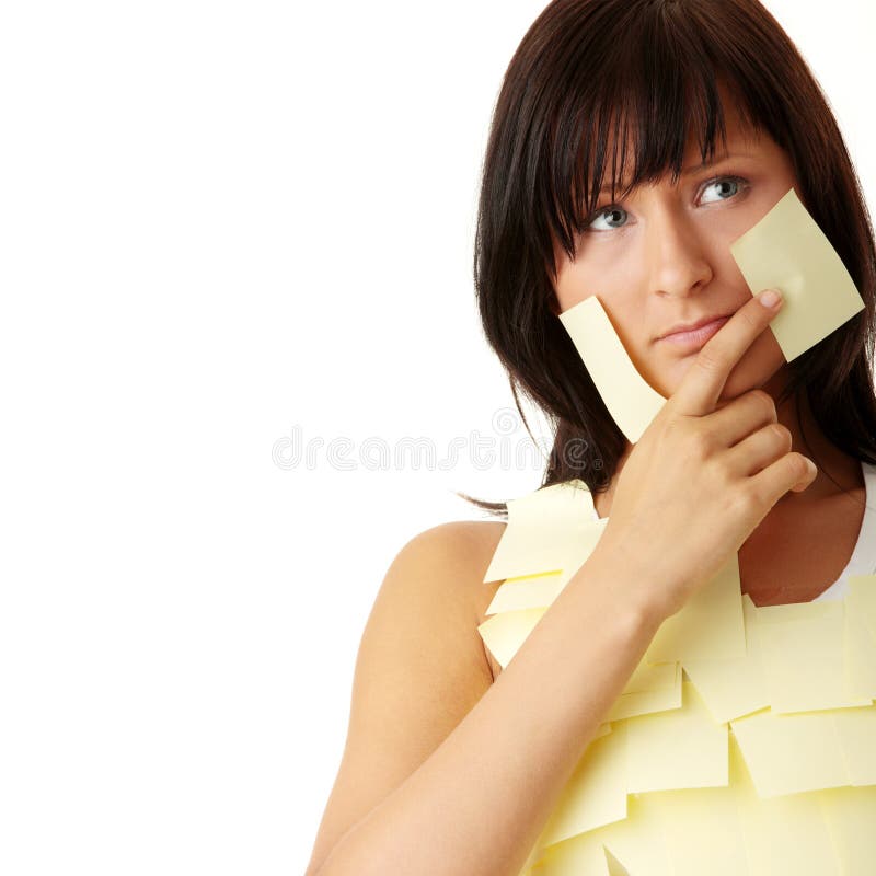 Woman with Yellow Sticky Notes Stock Photo - Image of person ...