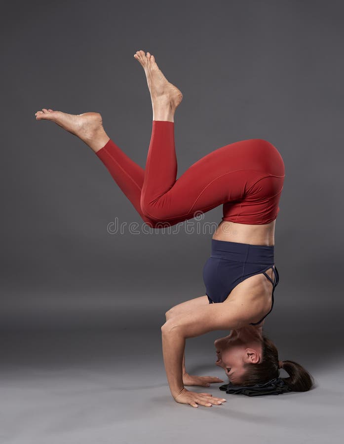 Yoga Woman Doing Sirsasana Pose Stock Image - Image of position, people ...