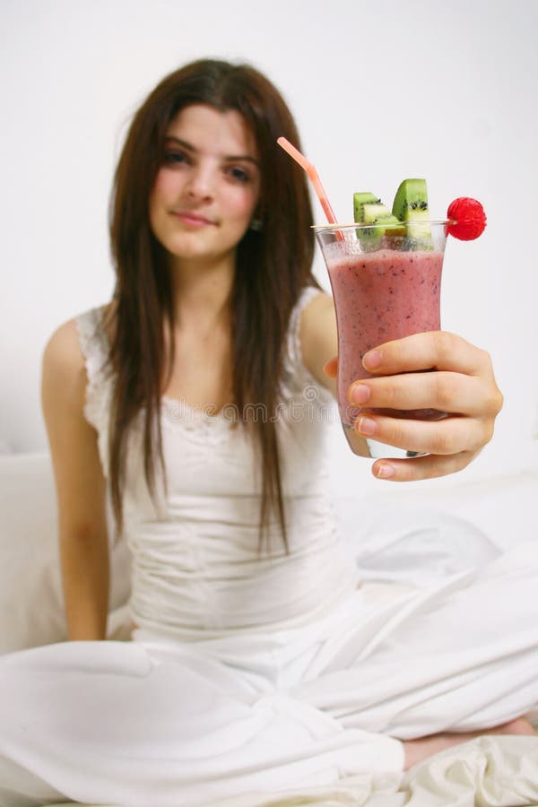 Woman and yummy smoothie stock photo. Image of teenage - 4134704