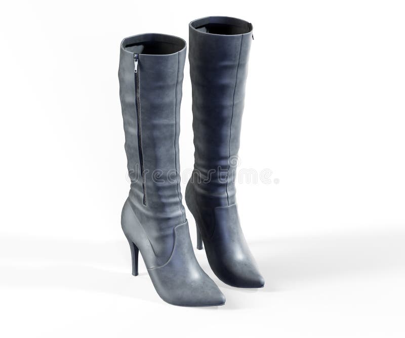 Womans Black Patent Leather Shoes on High Heels, Front View 3d Render ...