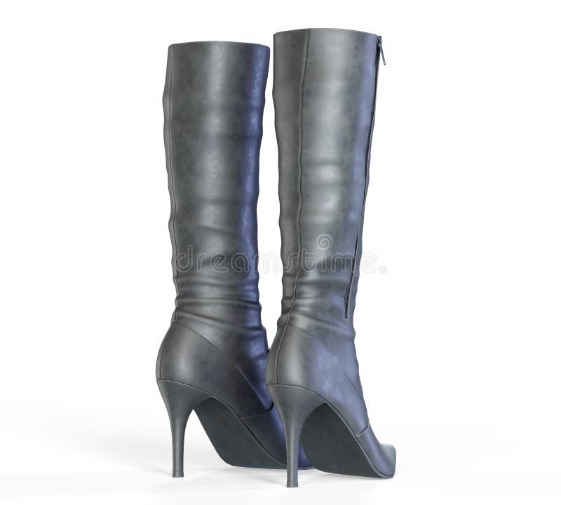 Womans Black Patent Leather Shoes on High Heels, Front View 3d Render ...