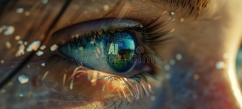 Womans Eye with AI Text in Her Eyeball Closeup Image. Future Technology ...
