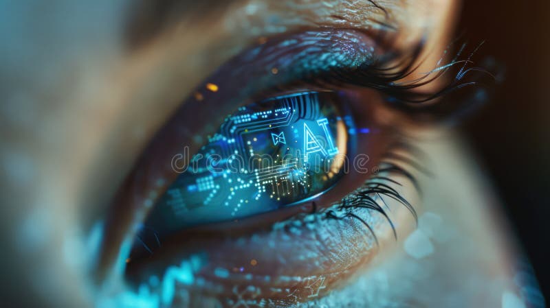 Womans Eye with AI Text in Her Eyeball Closeup Image. Future Technology ...