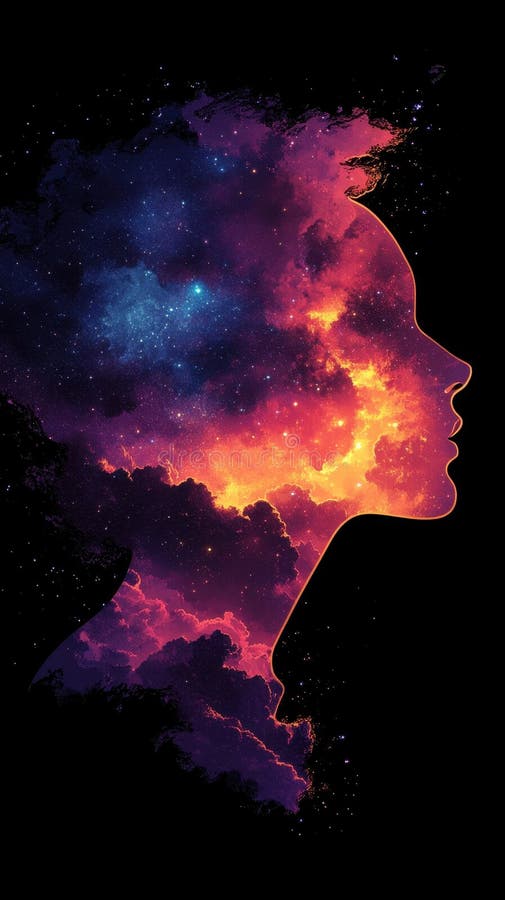 Womans Face with Cosmic Nebula Background Showcasing Space-inspired ...