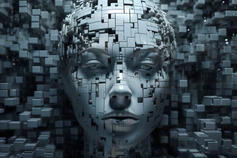 Womans Face with 3D Cubes and Particles in Space As Symbol of Augmented ...
