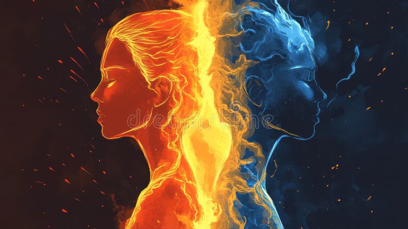 Womans Face Emerging from Vibrant Flames Creating a Striking Visual of ...