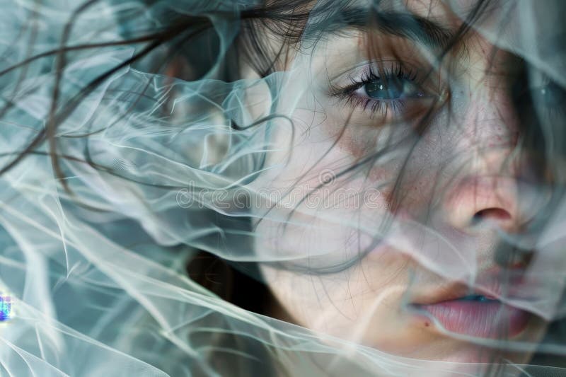 A Womans Face is Obscured by Layers of Delicate, Translucent Veils ...