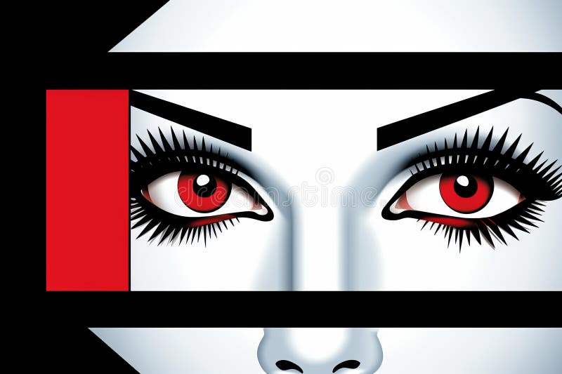 A Womans Face with Red Eyes and Long Eyelashes Stock Illustration ...