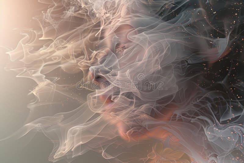 A Womans Face Releasing Smoke in a Digital Artwork, Design a Digital ...