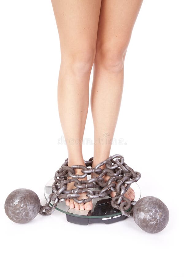 Womans Feet Chained To Scales Stock Image - Image of health, dieting ...