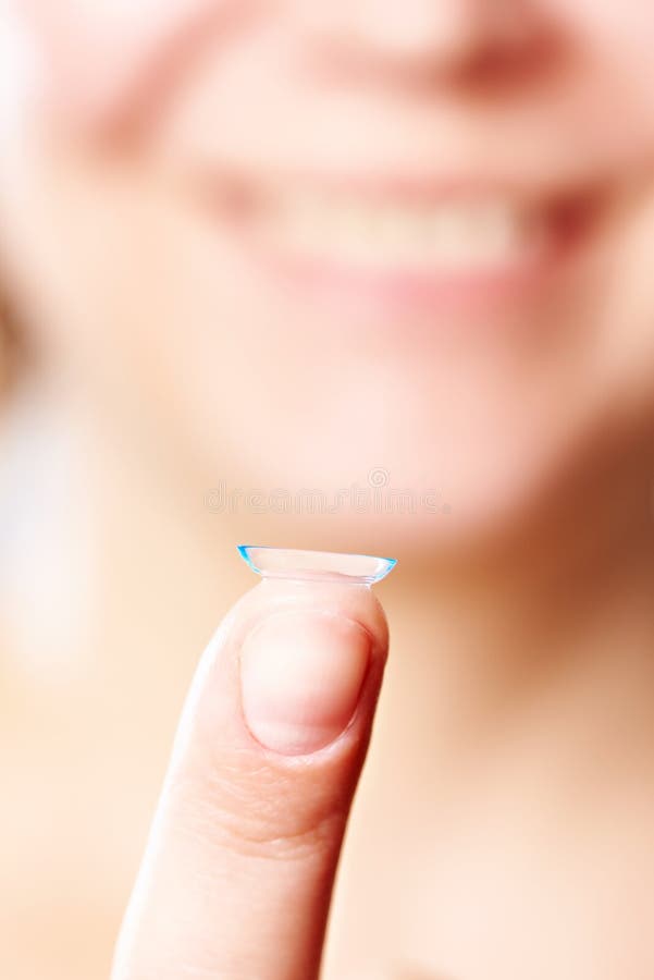Womans Finger with Contact Lens Stock Photo - Image of eyecare, eyewear ...