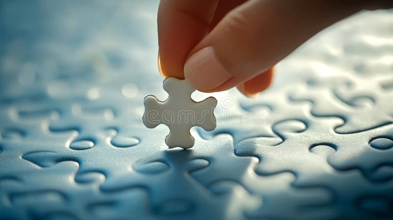 Womans Hand Completing Puzzle, Close Up, Problem Solving, Strategy ...