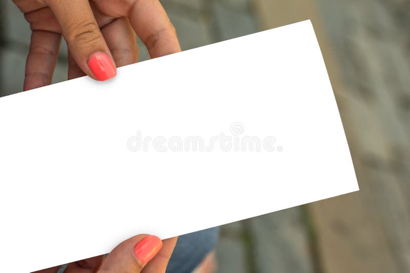 Womans Hand Holding Blank Piece of Paper Stock Photo - Image of human ...