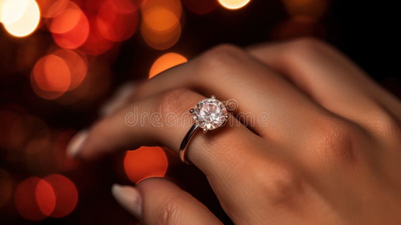 A Womans Hand Holding a Diamond Ring on Her Finger Stock Photo - Image ...