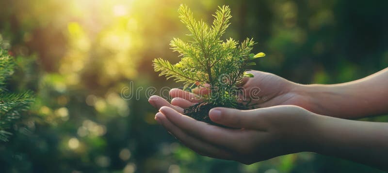 Womans Hands Holding Small Pine Tree Sapling, New Life, Hope ...