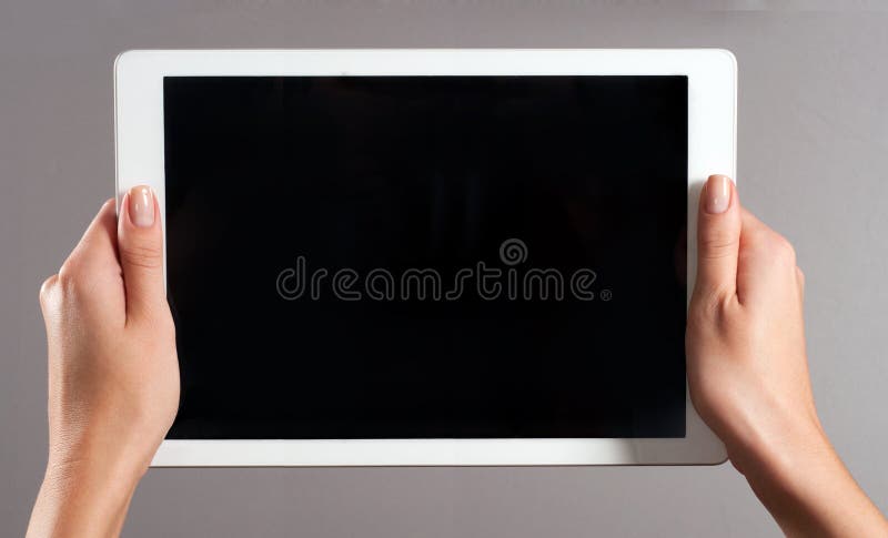 Womans Hands Holding a Tablet Pc Stock Image - Image of banner, blank ...