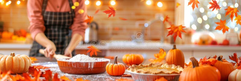 Womans Hands Making Pie Dough for Pumpkin Pie Surrounded by Fall Border ...