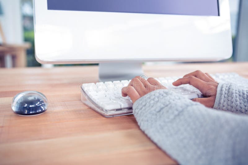 Womans Hands Typing on Computer Keyboard Stock Image - Image of monitor ...