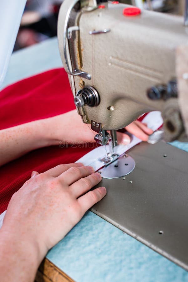 Womans Hands Using Sewing Machine in Tailor Workshop Stock Image ...