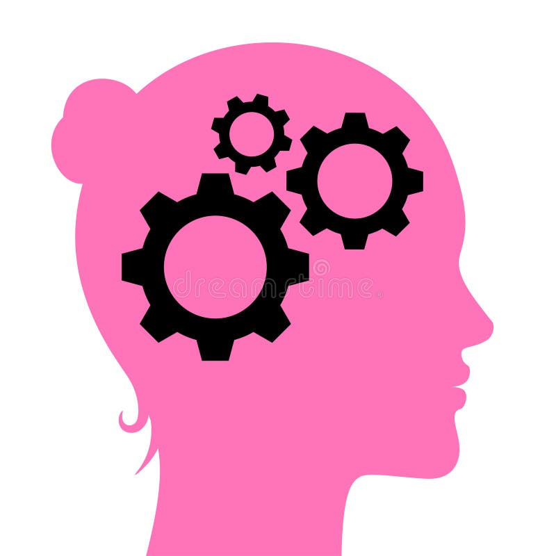 Womans Head with Cogs, Vector Icon. Logical Thinking Female, Concept ...