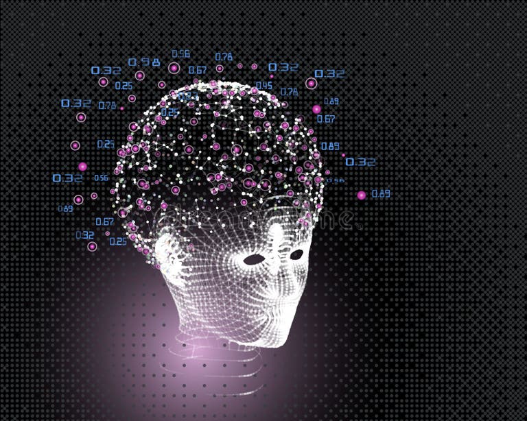 Womans Head Grid and Big Data Concept. Abstract Artificial Intelligence Background. Machine ...