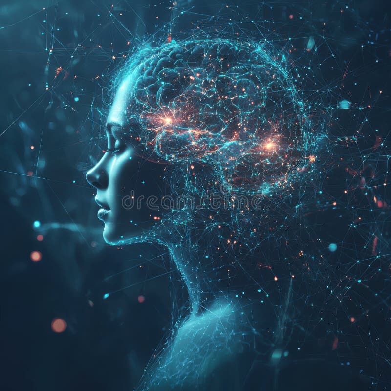 Womans Head with a Network of Interconnected Lines Representing ...