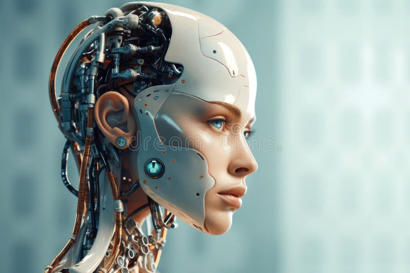 A Womans Head with a Robotic Face Featuring Human-like Features ...